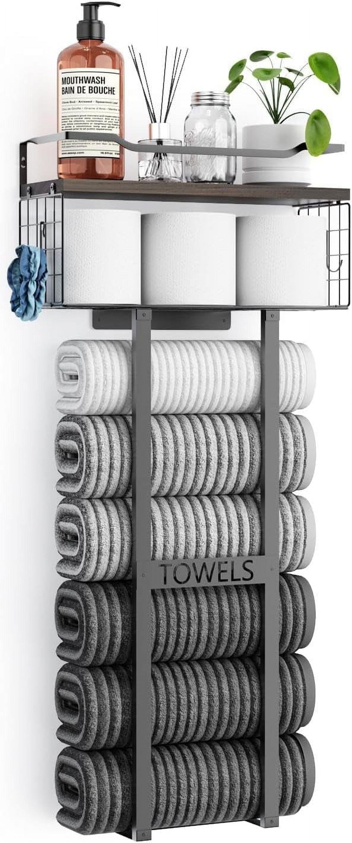 Large Towel Rack & Bathroom Towel Holder - Wall Mounted Metal Rack with ...
