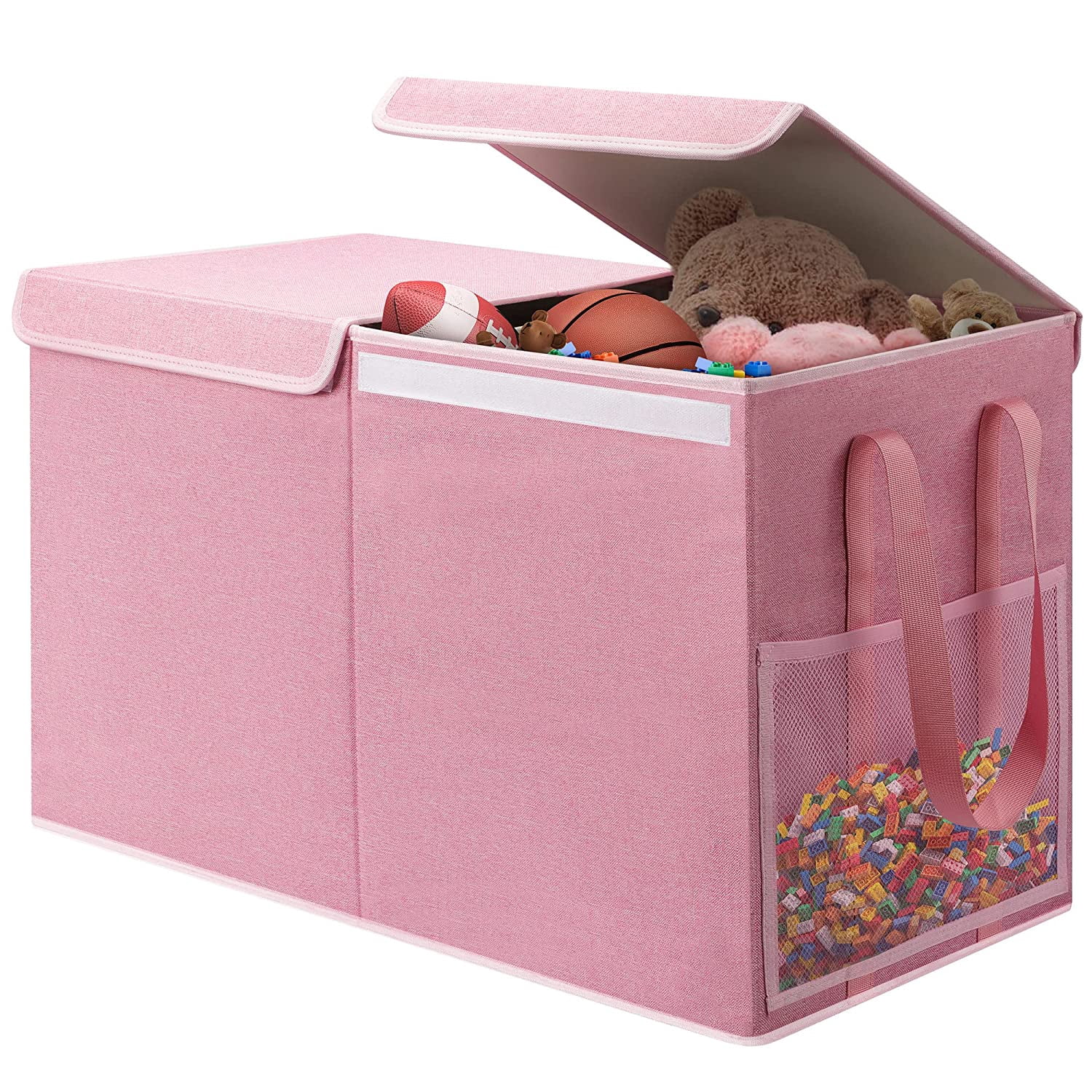 Large Toy Storage Box with Mesh Pockets, Collapsible Toy Organizer with ...
