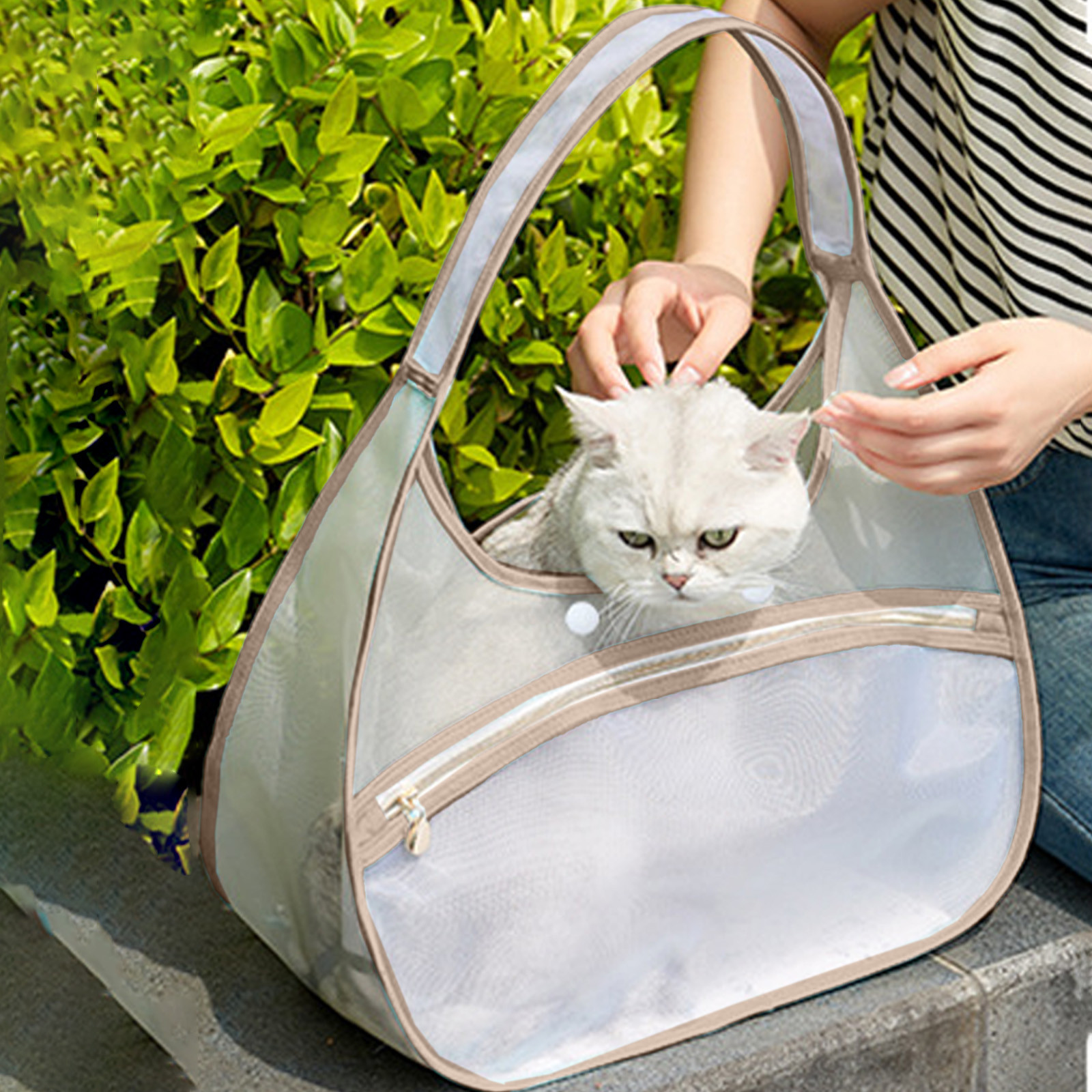 Large Transparent Mesh Pet Carrier Bag, Portable Foldable Handheld Soft ...