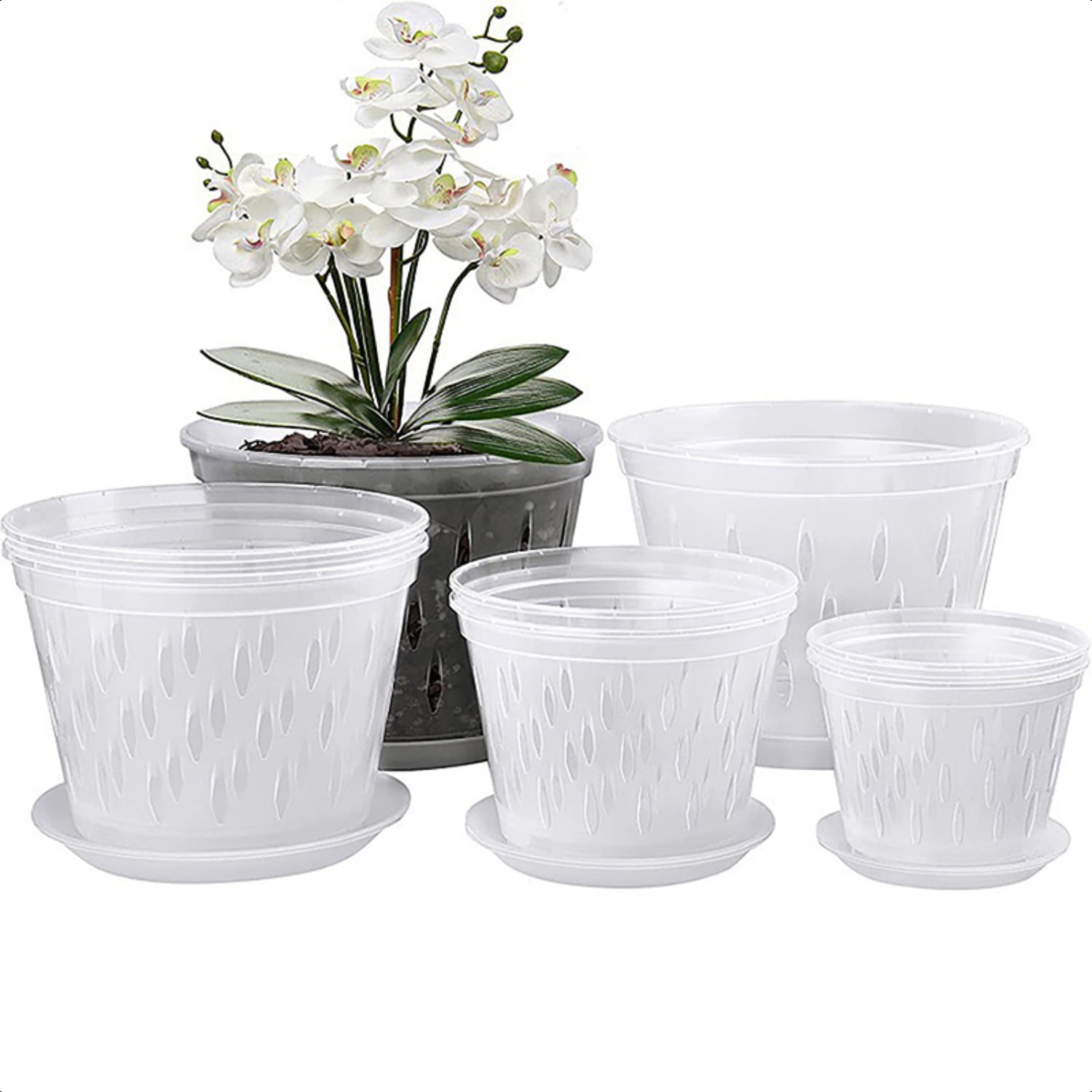 Large Transparent Plastic Breathable Flower Pot with Drainage Holes and ...
