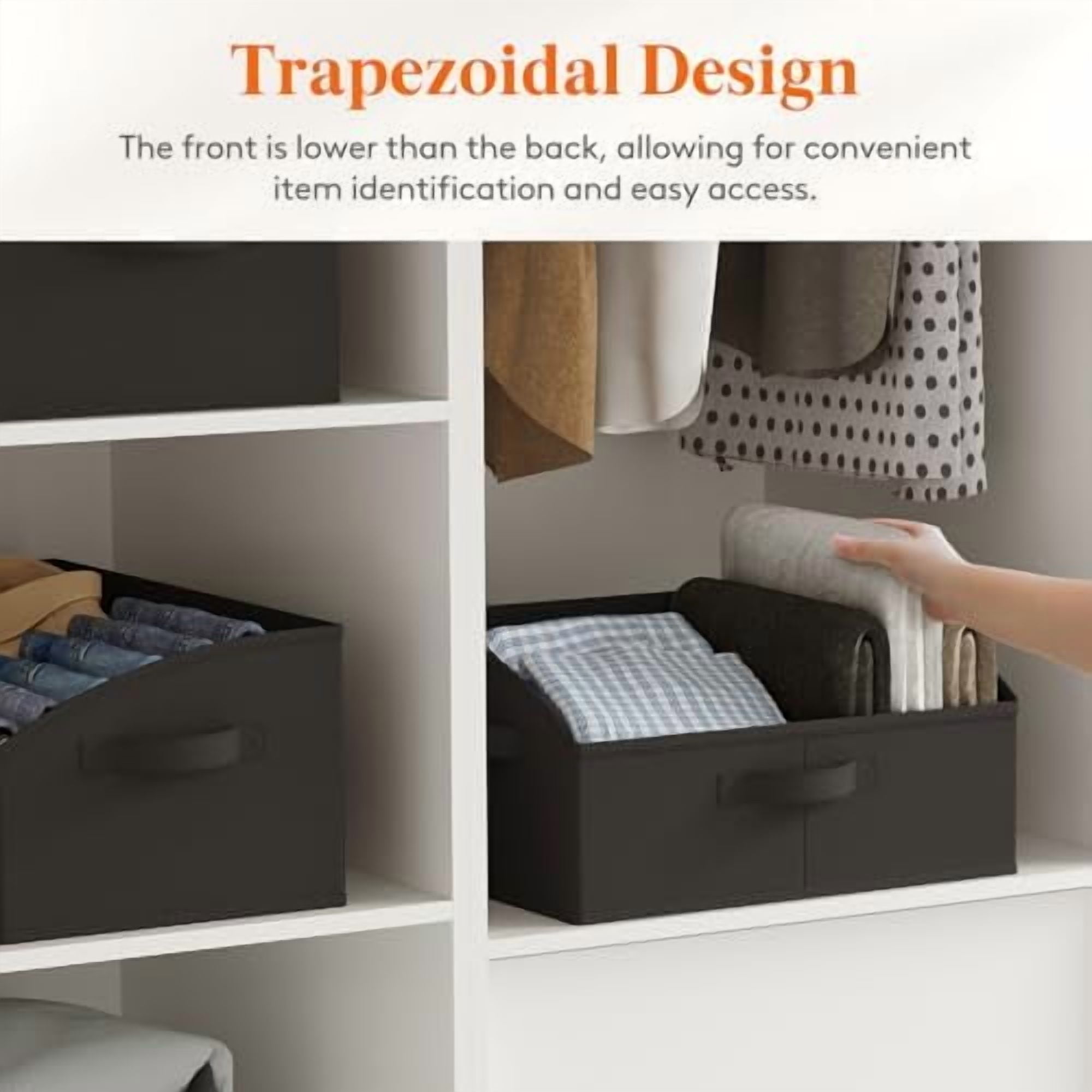 Large Trapezoid Closet Storage Bins for Shelf, 6 Packs Non-woven Closet ...