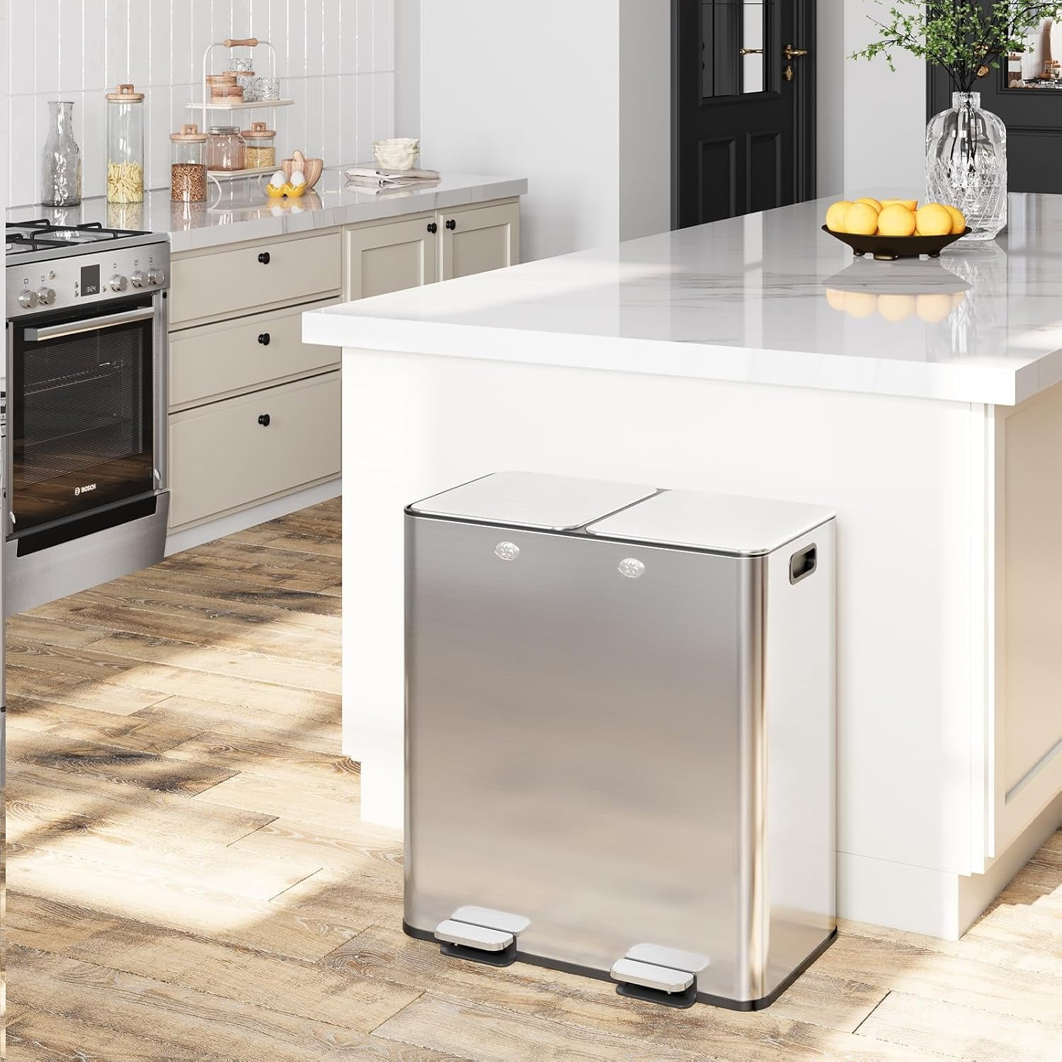 Large Trash Can Dual 30 Liters - 16 Gallons Stainless Steel Recycling ...