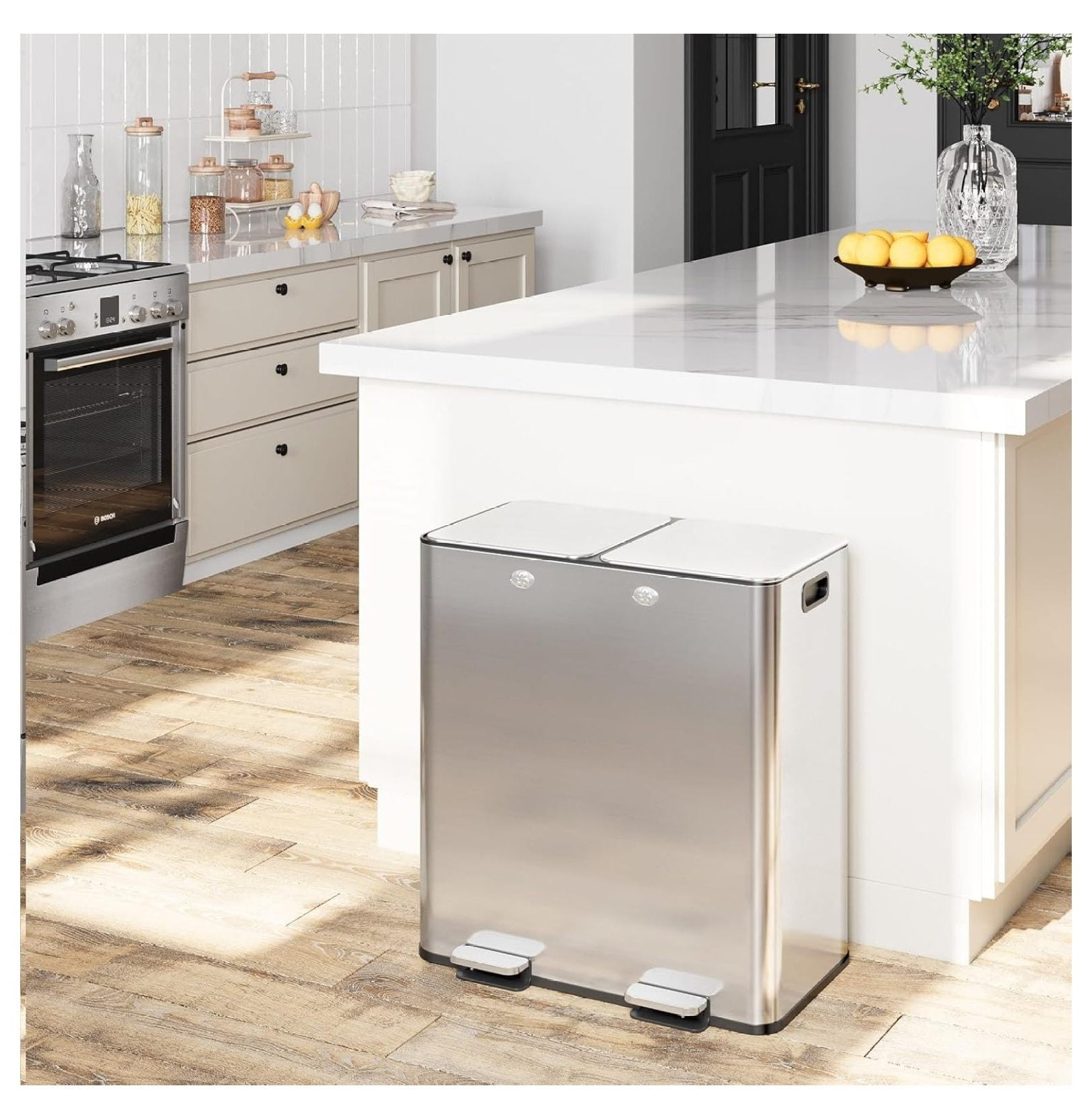 Large Trash Can Dual 30 Liters - 16 Gallons Stainless Steel Recycling ...