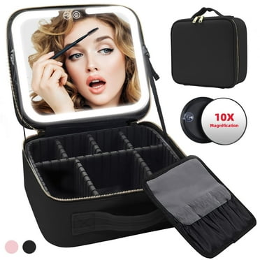KIPOZI Makeup Bag with LED Mirror, Cosmetic Case Travel Makeup Case for ...