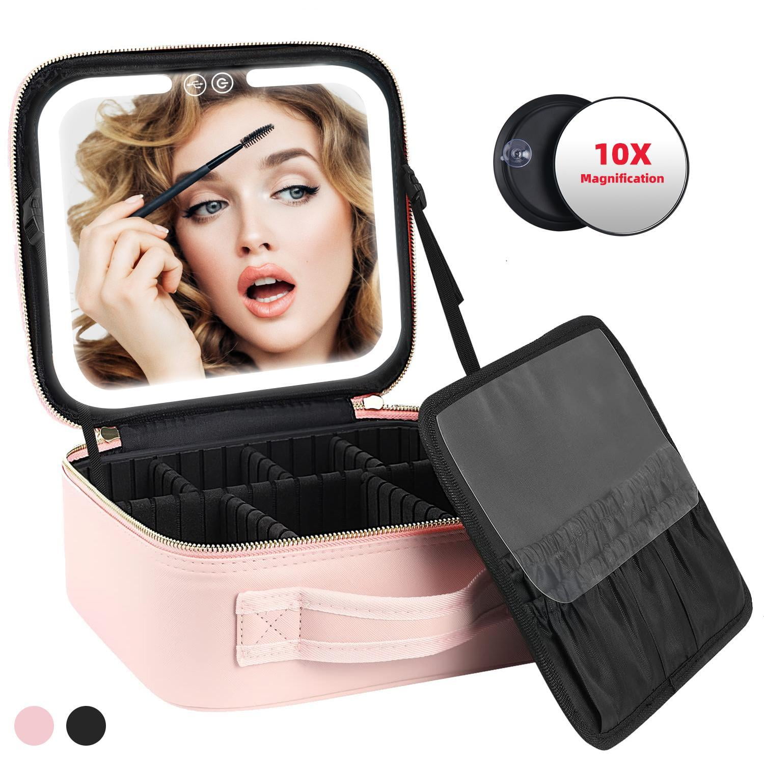 Large Travel Makeup Bag with Light Up Mirror,Kepeak Cosmetic Organizer ...