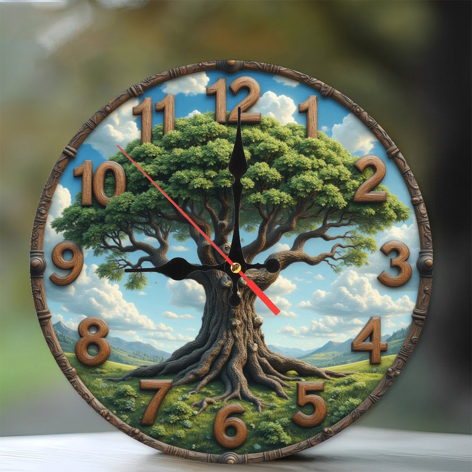 Large Tree Wall Clock with Rustic Landscape Design 10-Inch Silent ...