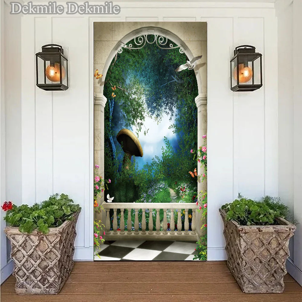 Large Trees Door Stickers Waterproof Peel And Stick Panoramic Wallpaper ...