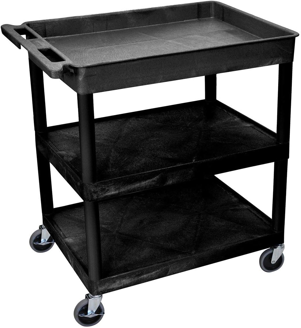 Large Tub Top and Flat Middle/Bottom Shelf Cart, Caster Wheels with ...