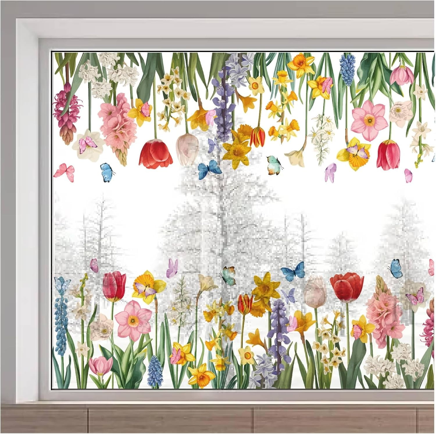 Large Tulip Window Clings Spring Colorful Flower Butterfly Static Window Decals Summer Window ...