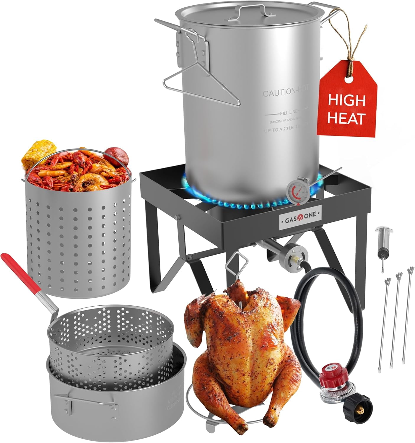 Large Turkey Fryer Set with Propane Burner – 30QT & 10QT Pots, Complete ...