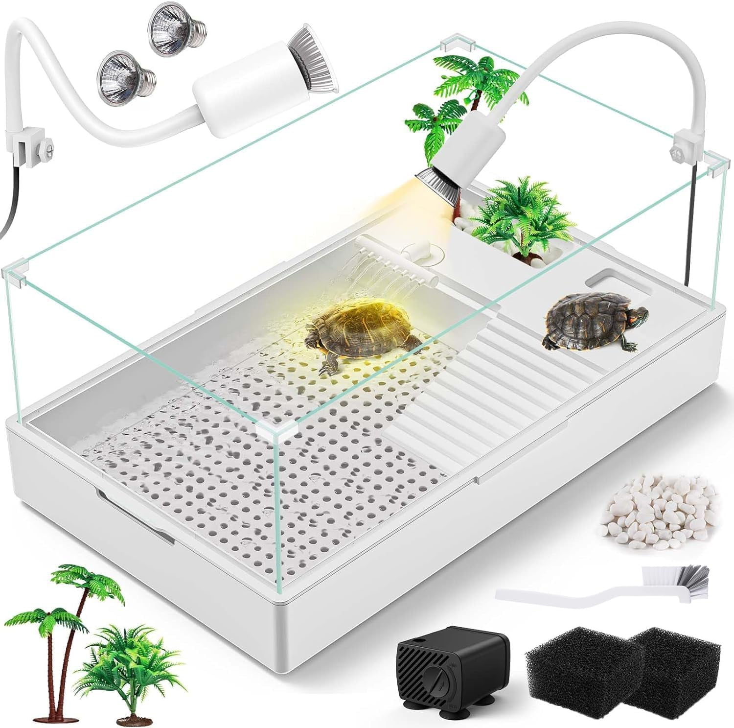 Large Turtle Tank Kit(Tank+Light +Water Pump), Acrylic Turtle Tank ...