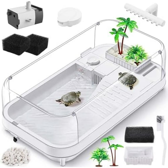 Large Turtle Tank with Water Pump, Acrylic Turtle Tank Starter Kit with ...