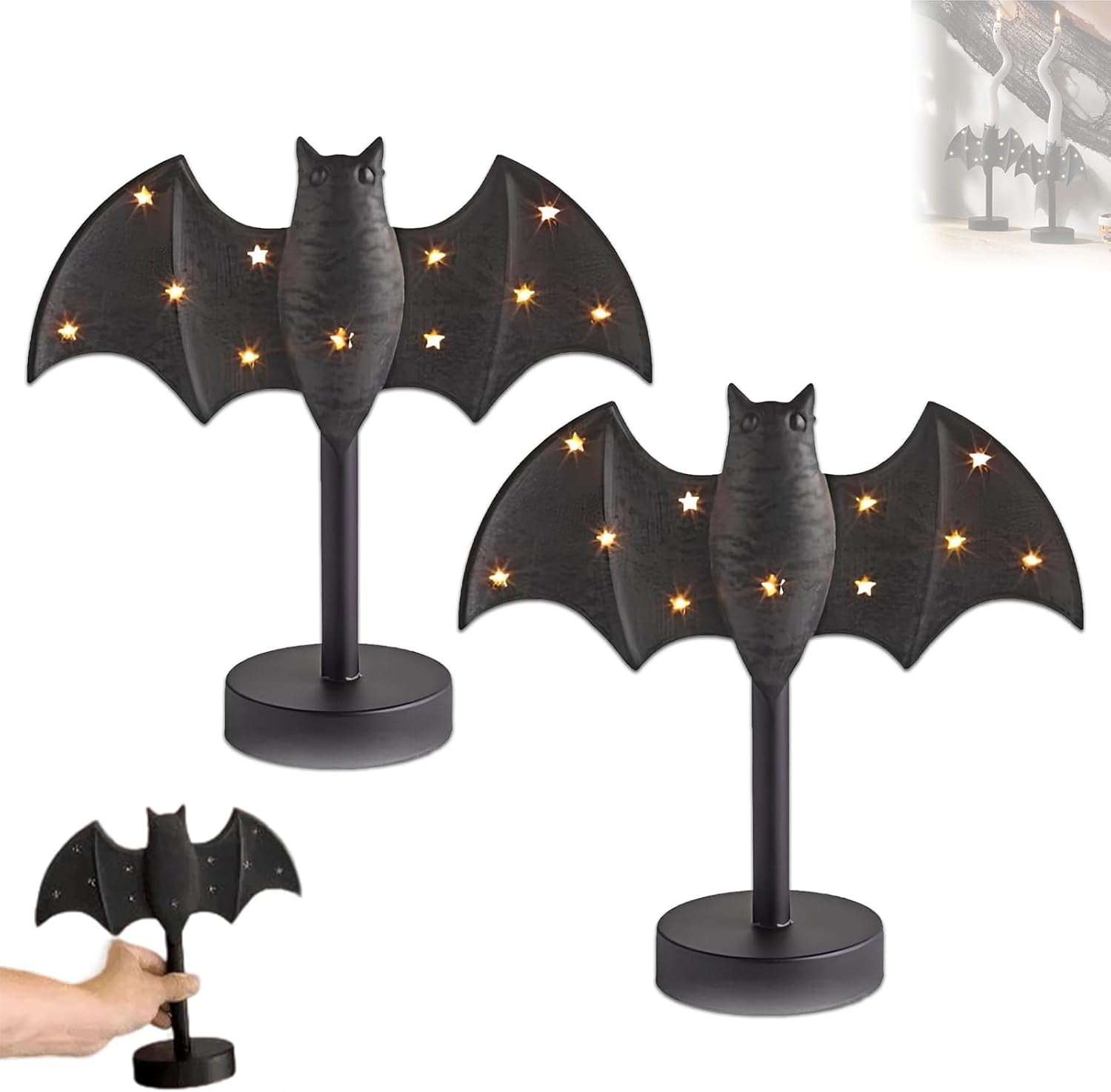Large Twinkle Bat Candlestick, Halloween Black Bat Candlestick Holders ...