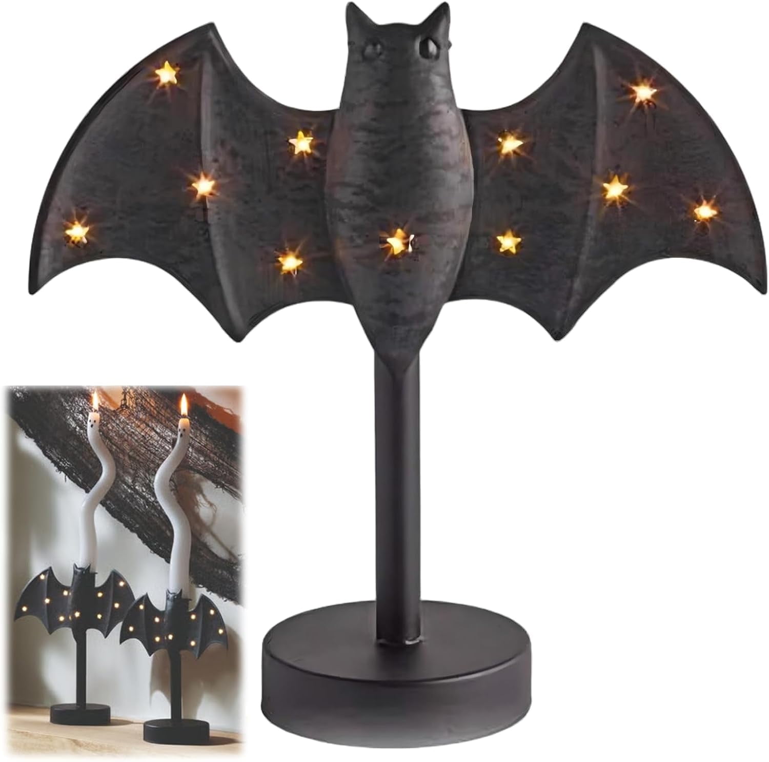 Large Twinkle Bat Candlestick – Halloween Candelabra Centerpiece with Led Twinkle Light – Gothic ...