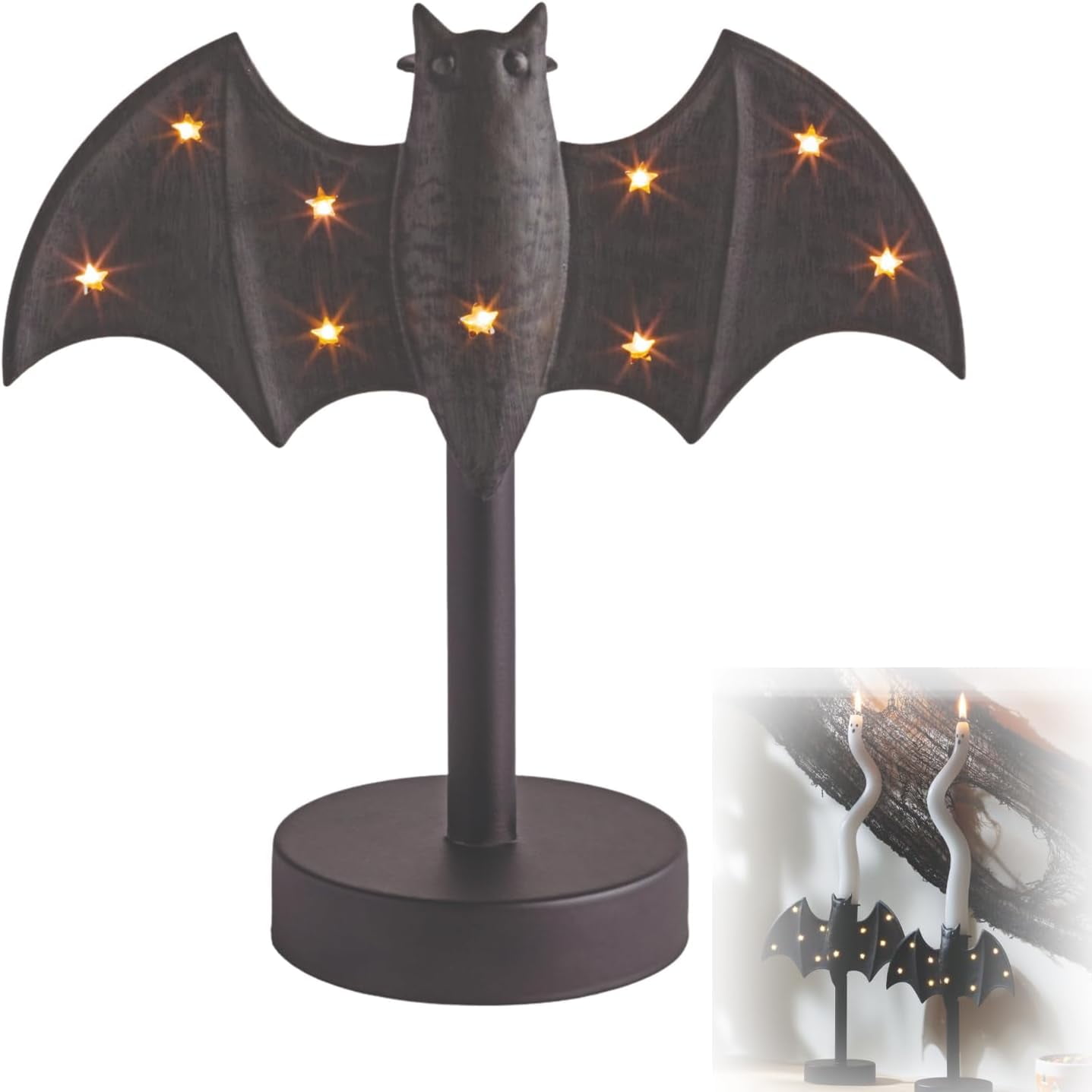 Large Twinkle Bat Candlestick, Halloween Candelabra Centerpiece with Led Twinkle Light, Gothic ...