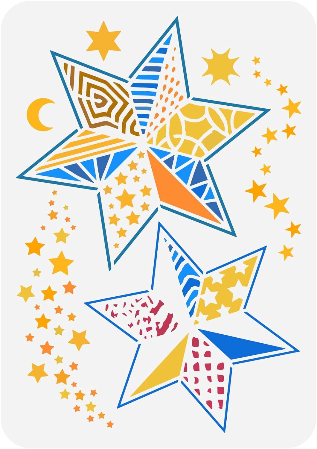 Large Twinkle Star River Stencil 8.3x11.7inch Six Point Star Stencil Plastic Moon Patterns ...