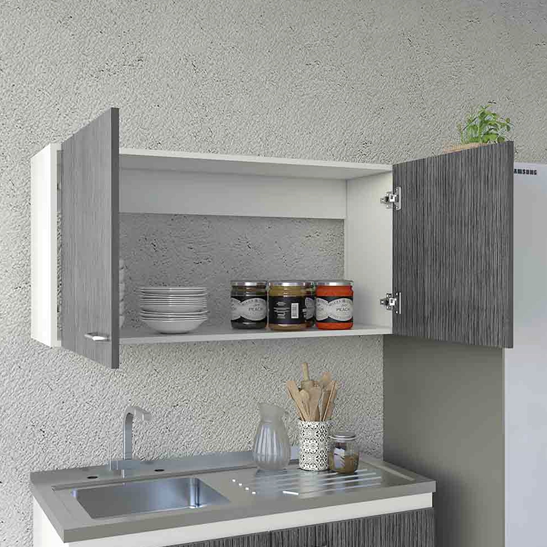 Large Two Door Cabinet With Shelves, White/ Oak Finish 2 Shelves Double ...