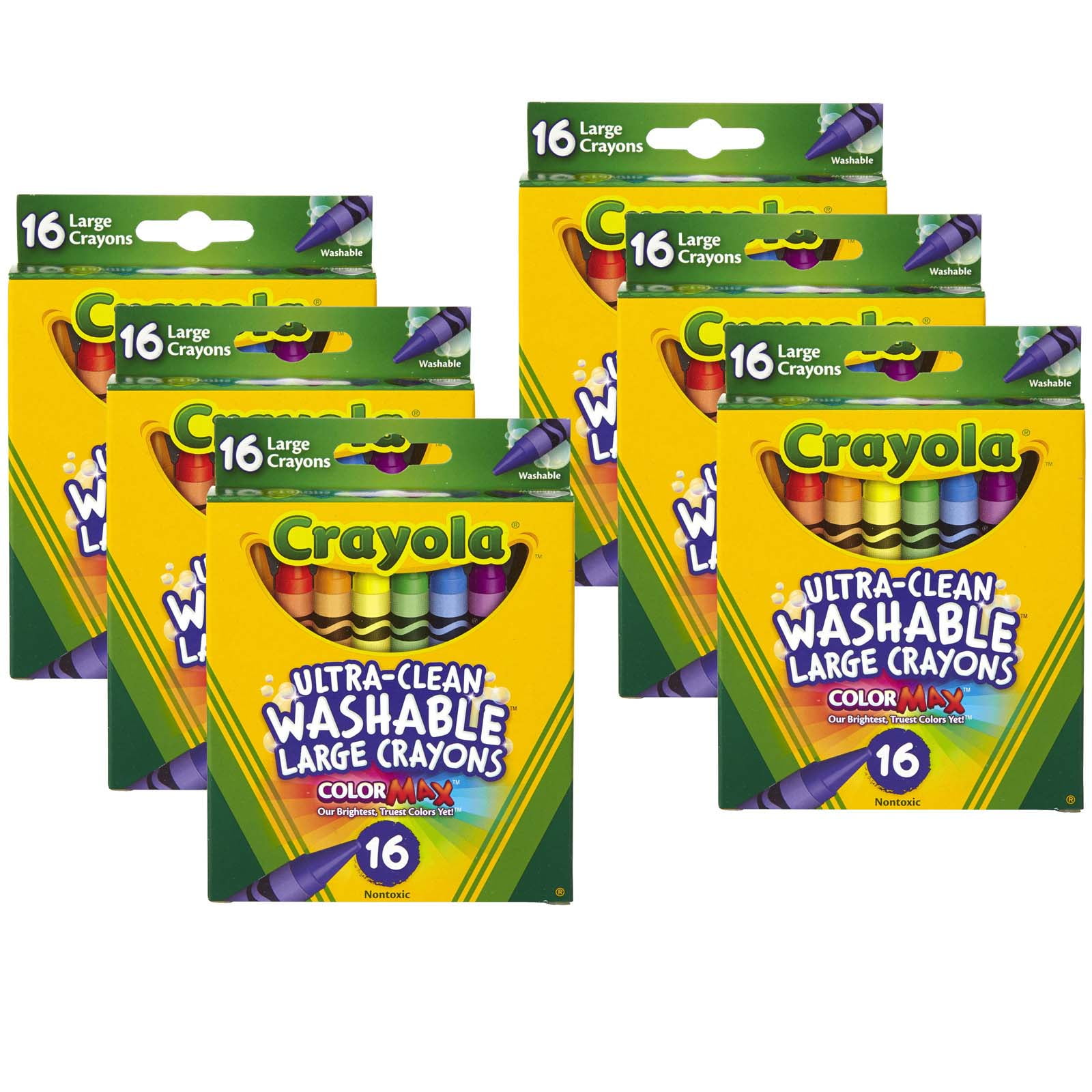 Crayola Large Ultra-Clean Washable Crayons, 16 Per Box, 6 Boxes ...
