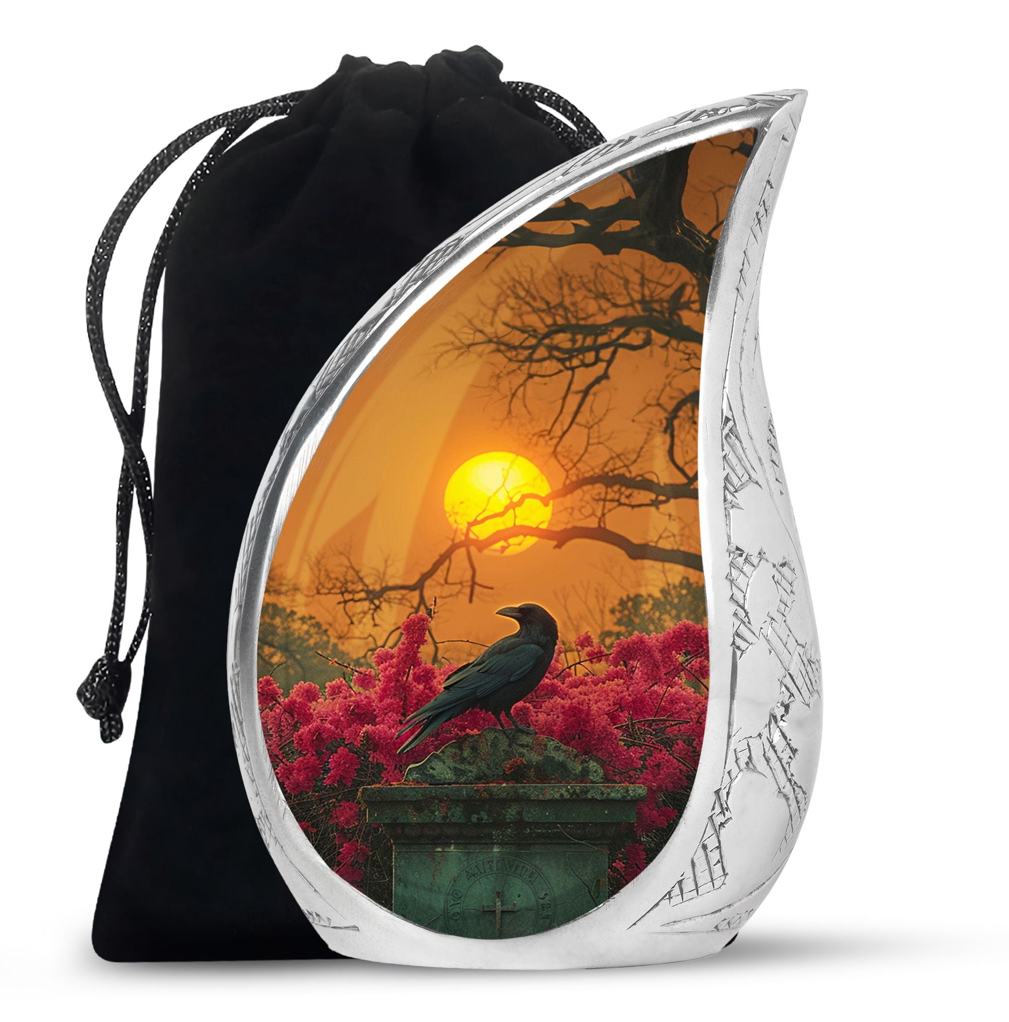 Large Urn for Ashes for Women, Black Raven Bird Urns for Human Ashes ...