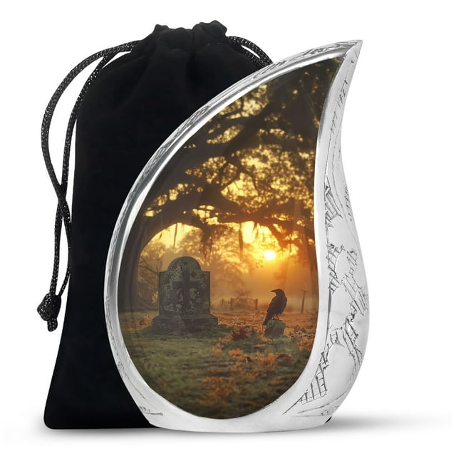 Large Urn for Ashes for Women, Teardrop Raven Bird Urns for Human Ashes ...