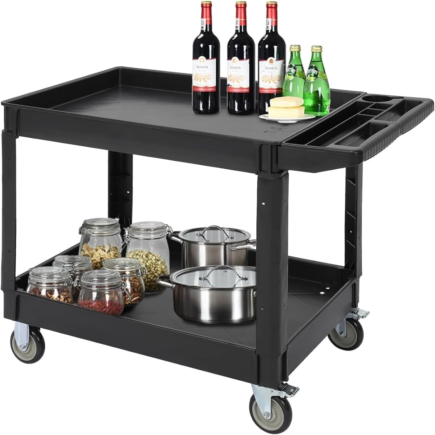 Large Utility Cart – Heavy Duty 2-Shelf Rolling Cart Holds up to 500 ...