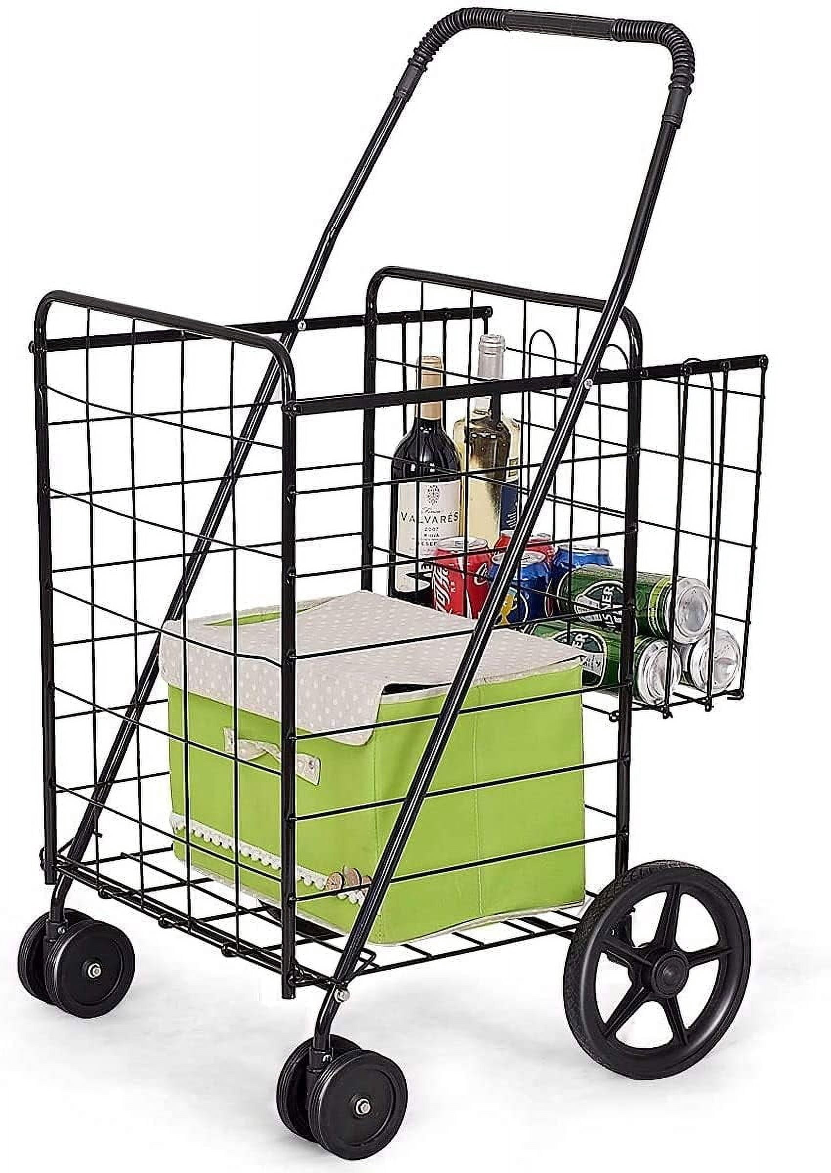 Large Utility Folding Shopping Cart with Double Basket, Supports Up To ...