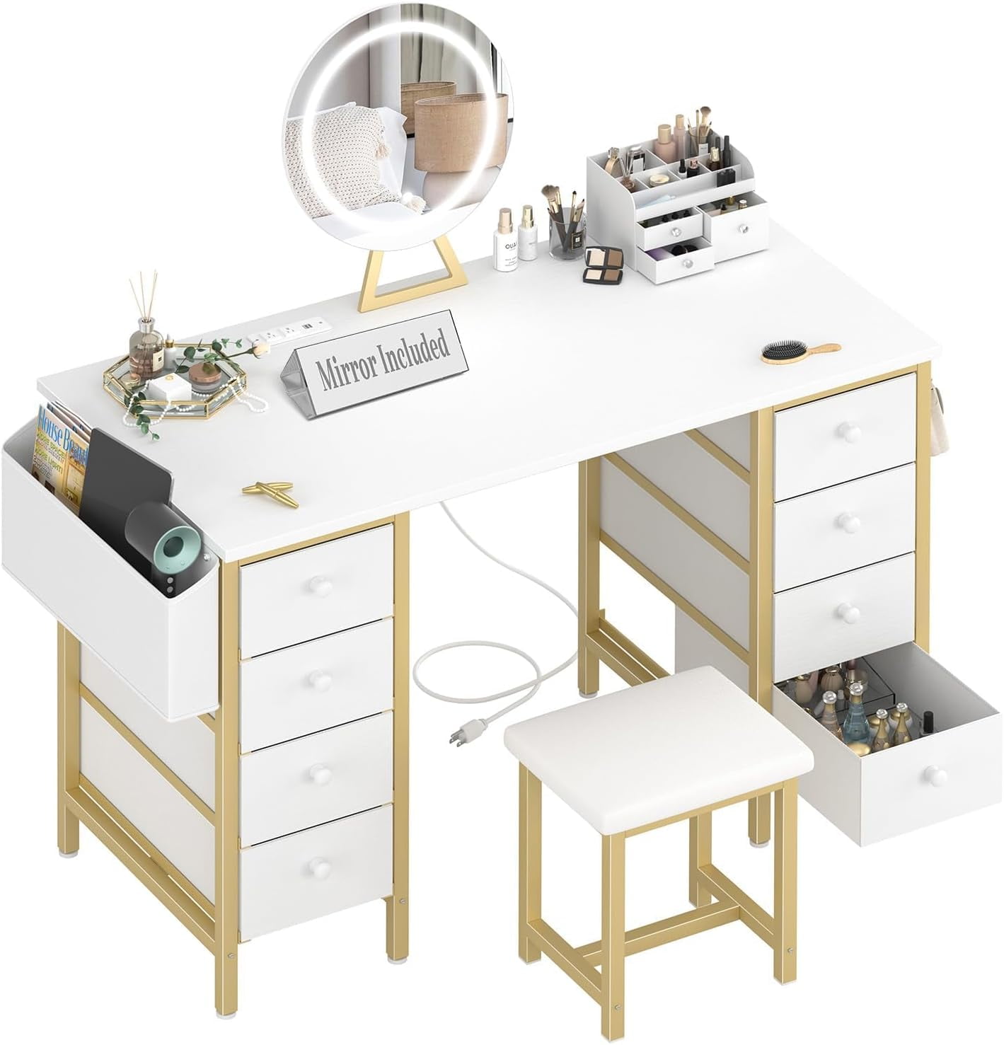 Large Vanity Desk with Mirror and Light- Makeup Vanity Set Table with ...
