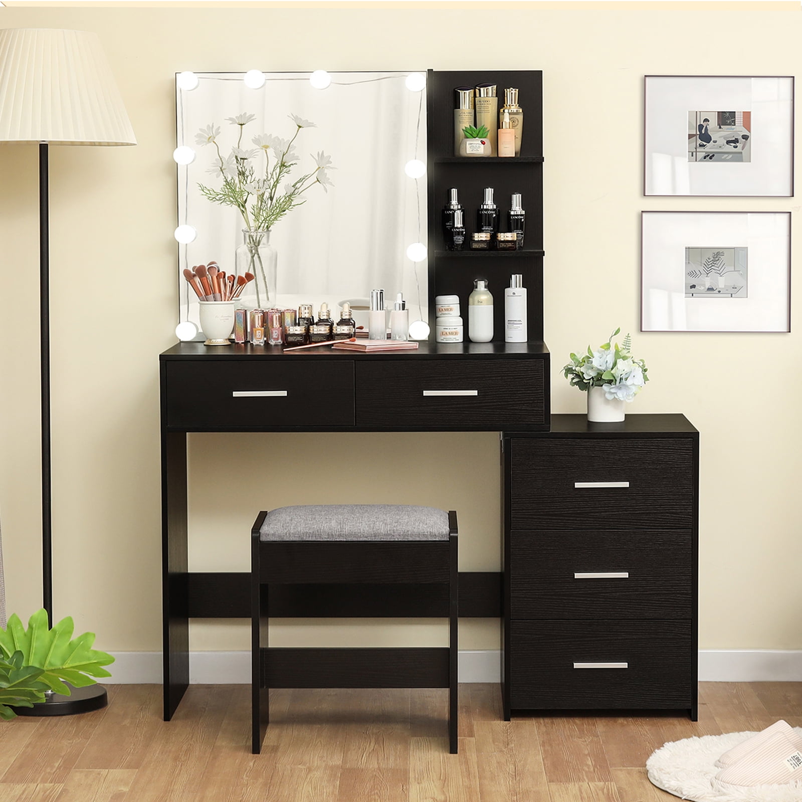 SOMLINE Large Vanity Set with Mirror and 10 LED Lights, Makeup Vanity ...