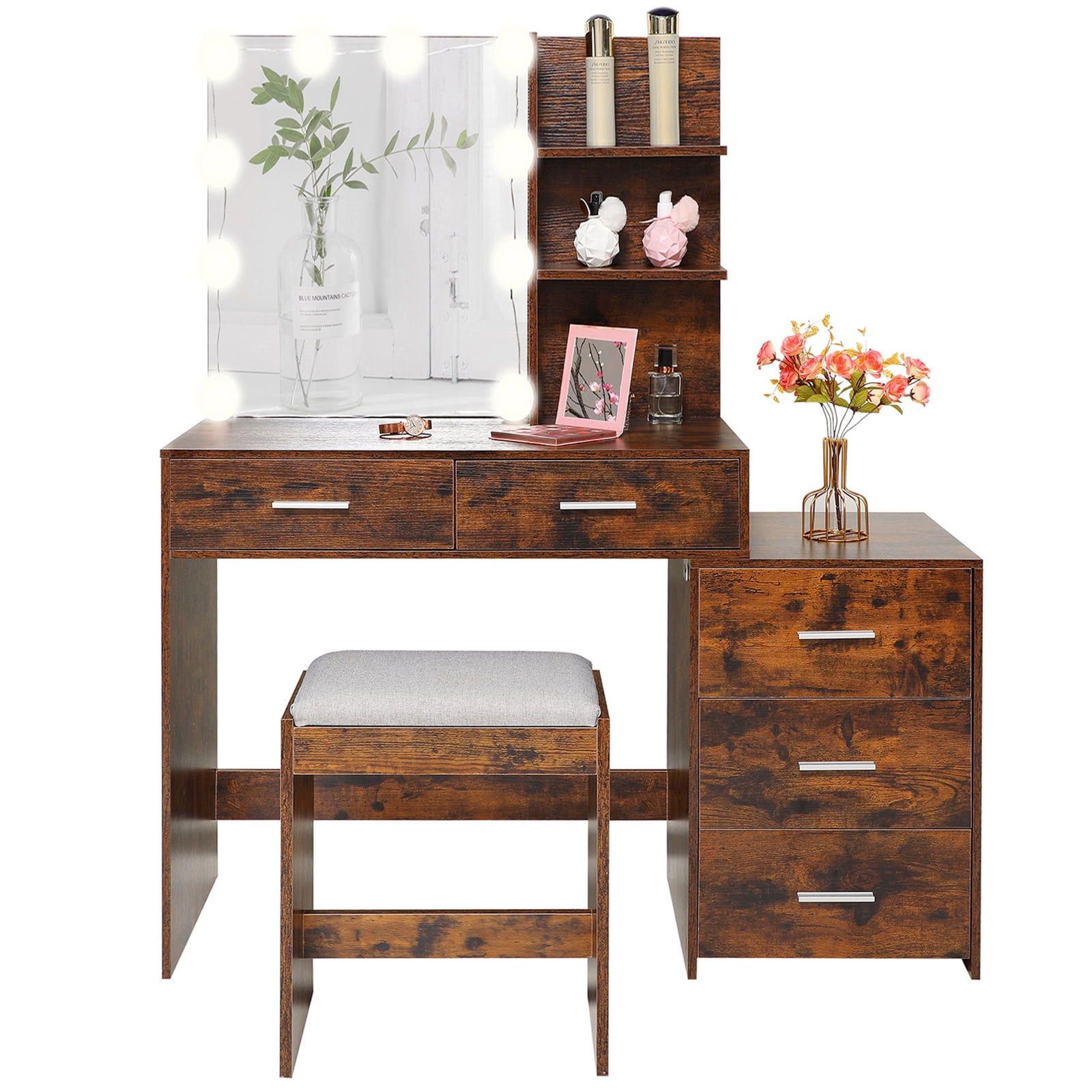 Large Vanity Set/Desk with Mirror and 10 LED Lights, Makeup Vanity ...