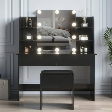 Afuhokles Vanity Table with Lights, Bedroom Makeup Vanity, Charging ...