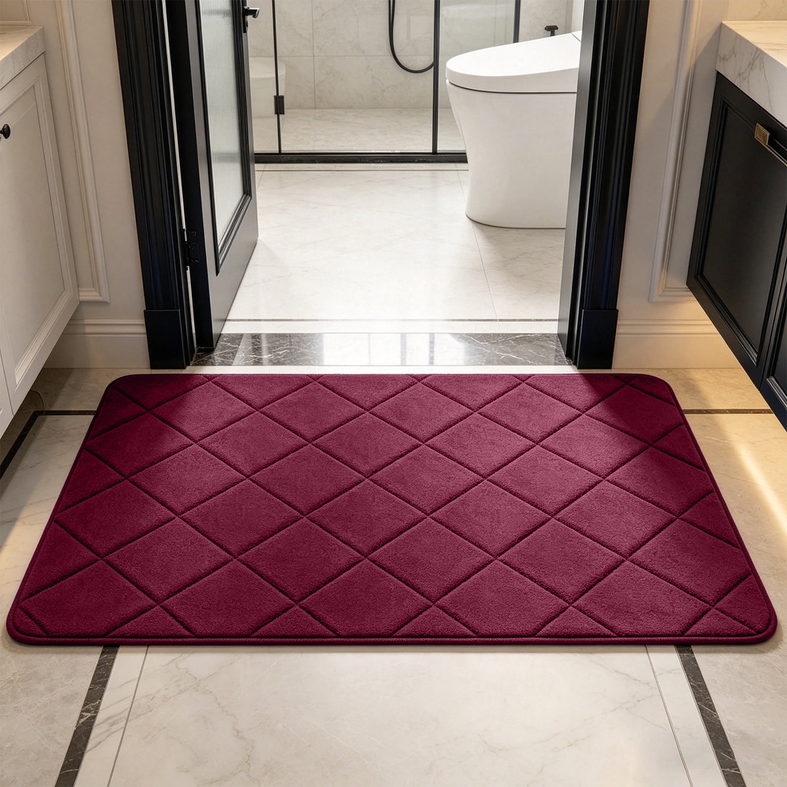 Large Velvet Fleece Bath Mat 20x32 in Checkered Pattern Absorbent Non ...