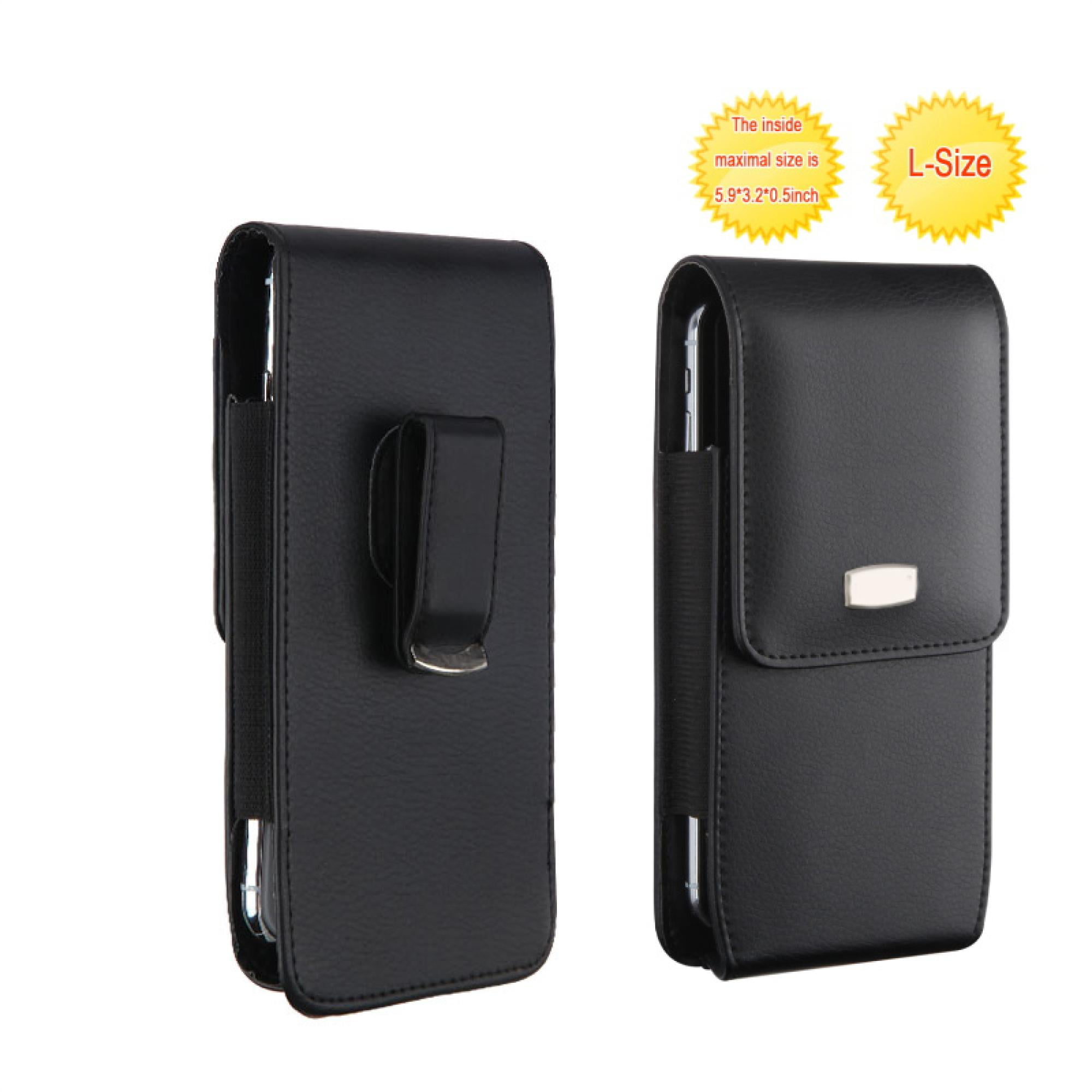 Large Vertical Universal Phone Pouch – Black Faux Leather with Belt ...