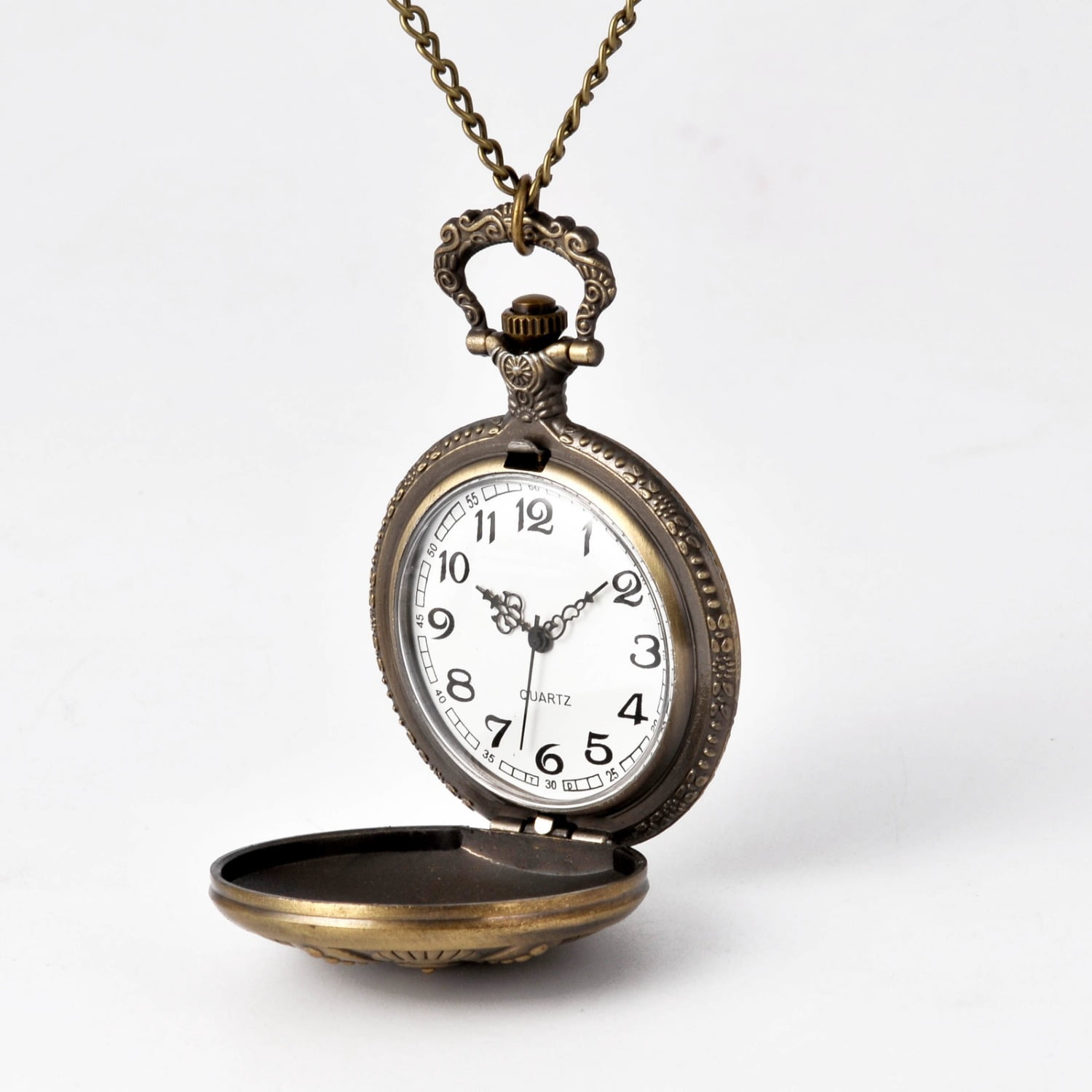Large Vintage Bronze Pocket Watch Quartz Plum Blossom Engraved Pendant ...