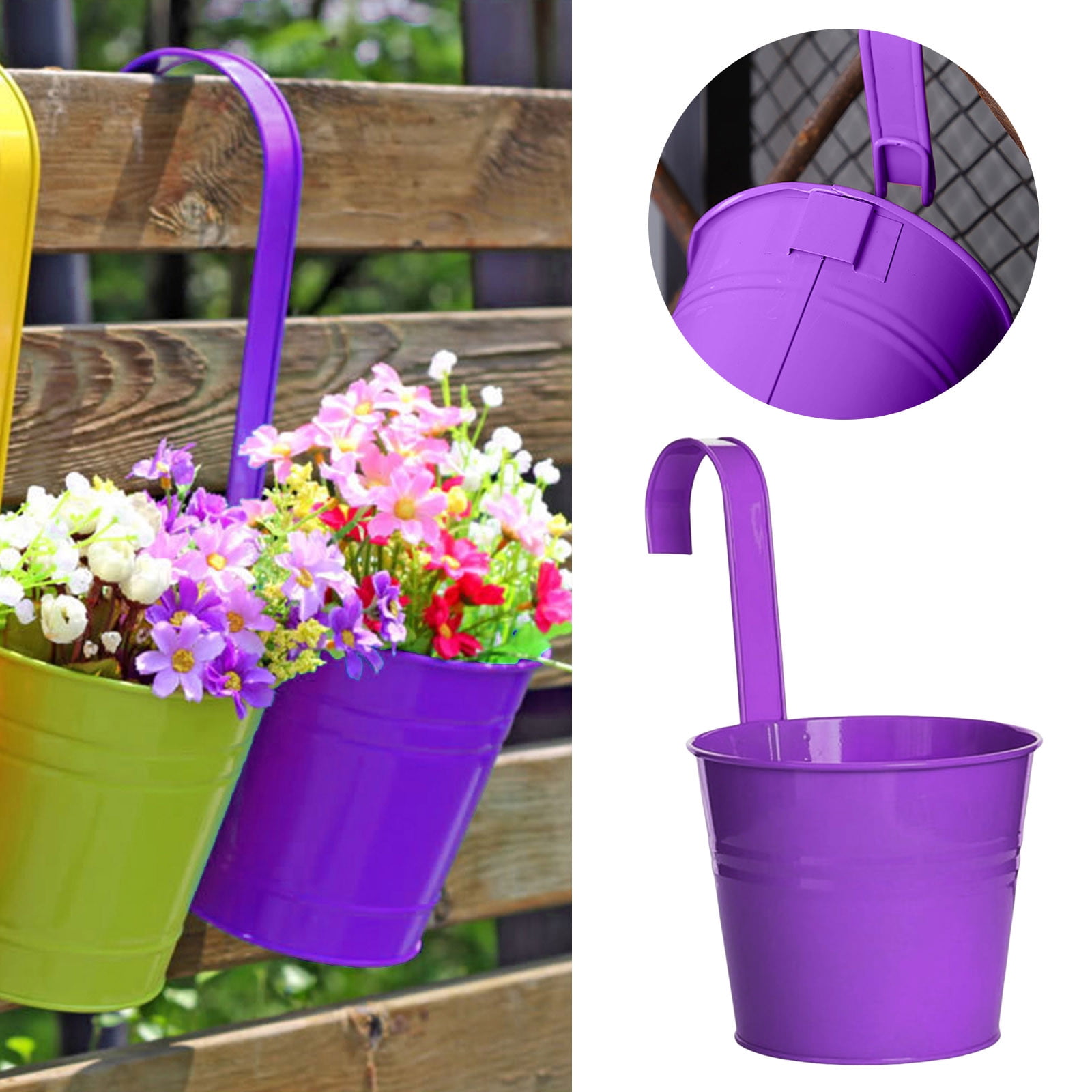 Large Vintage Hanging Flower Pots Metal Bucket Planter For Fence ...