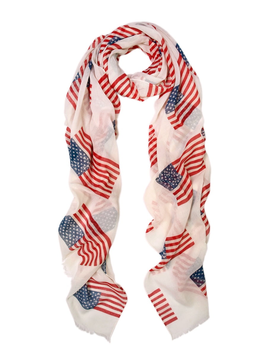Large Vintage Off White USA US American Flag Print Scarf Shawl Wrap ...
