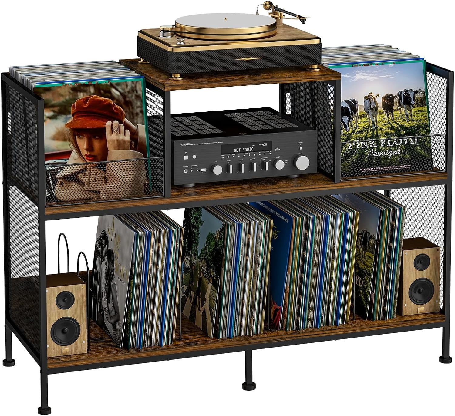 Large Vintage Record Player Table with 4 Adjustable Dividers, Vinyl ...