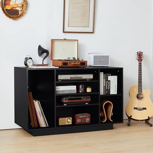 Large Vintage Record Player Table with 4 Adjustable Shelves,Vinyl ...