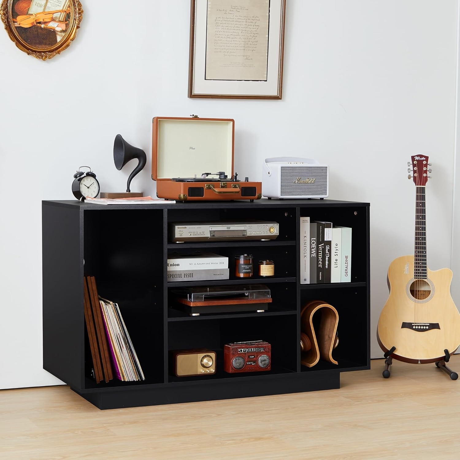 Large Vintage Record Player Table with 4 Adjustable Shelves Vinyl ...