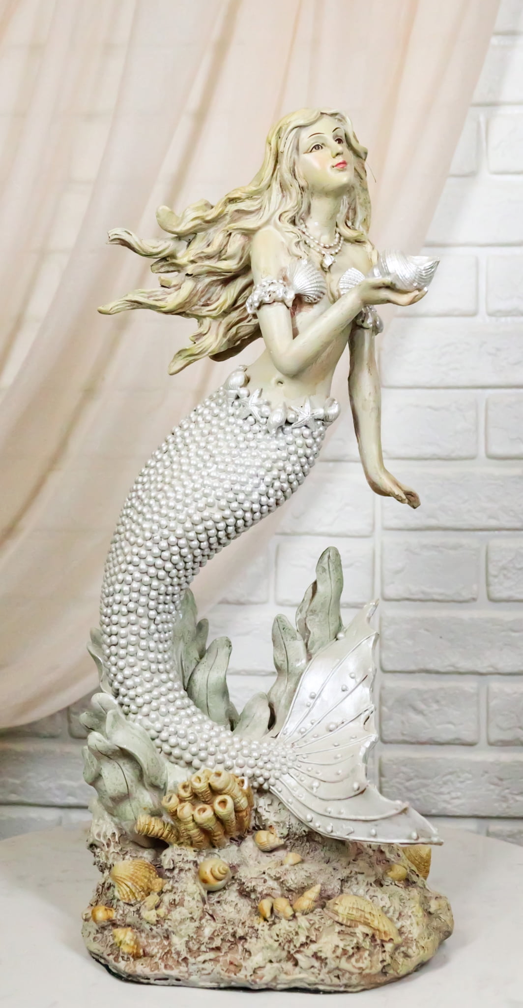 Large Vintage Sea Goddess Mermaid Holding Sconce Standing By Coral Reef ...