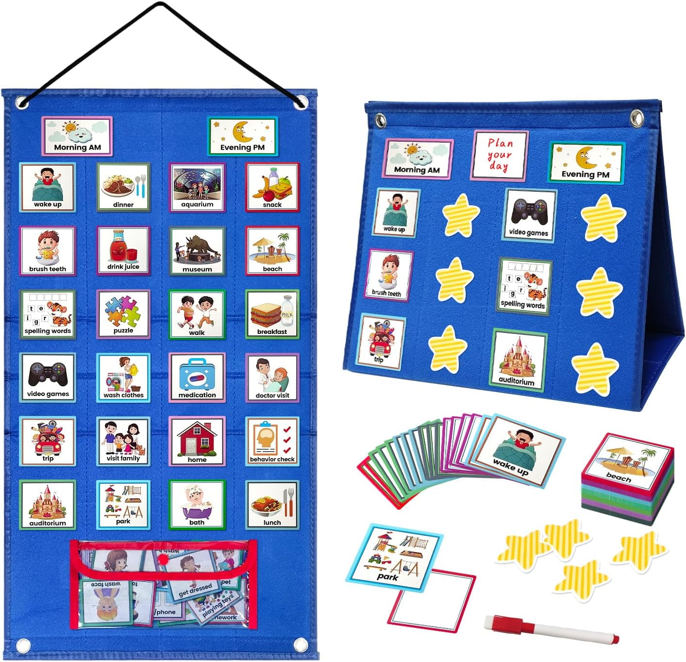Large Visual Schedule for Kids With Autism, 3 In 1 Morning Routine ...