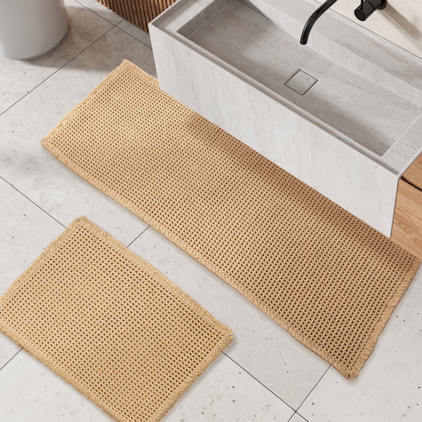 Large Waffle Bath Mat Set, Non Slip Bathroom Mat Set, Ultra Absorbent ...