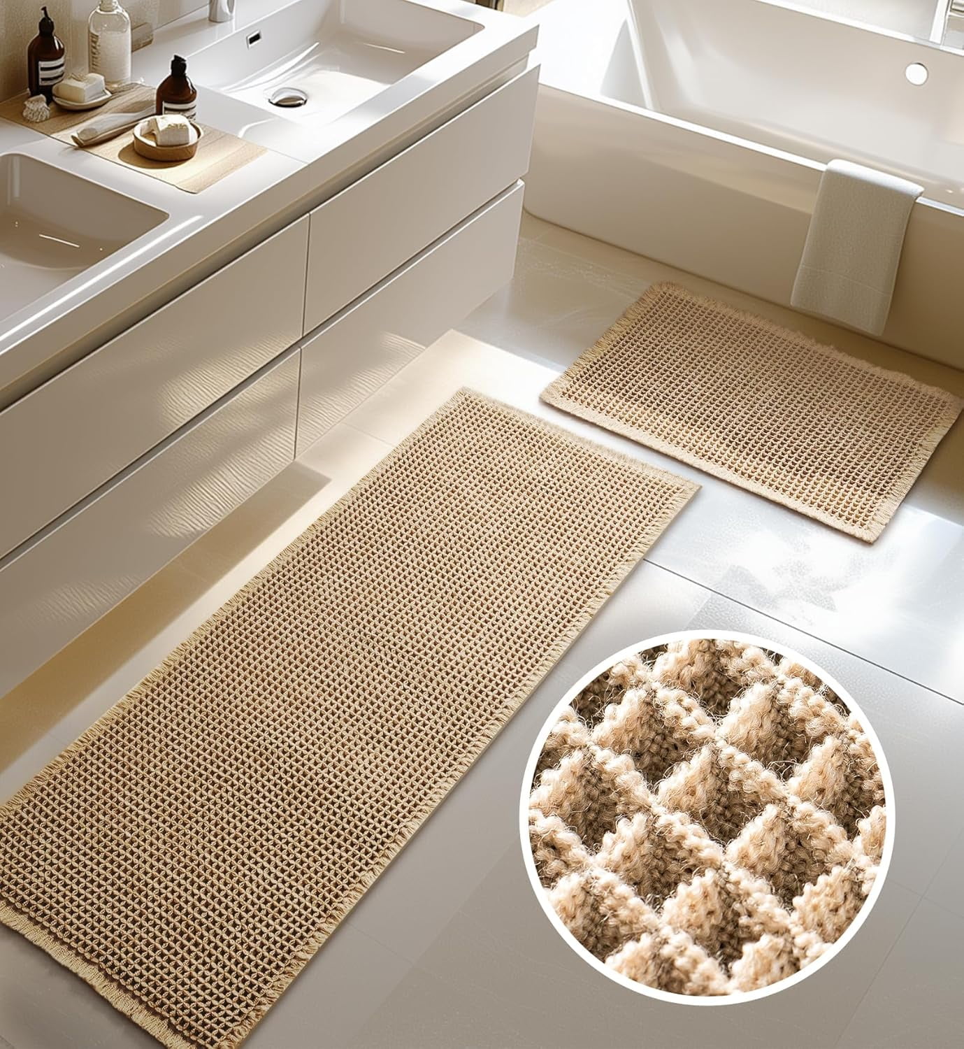 Large Waffle Bath Mat Set, Non Slip Bathroom Mat Set, Ultra Absorbent ...
