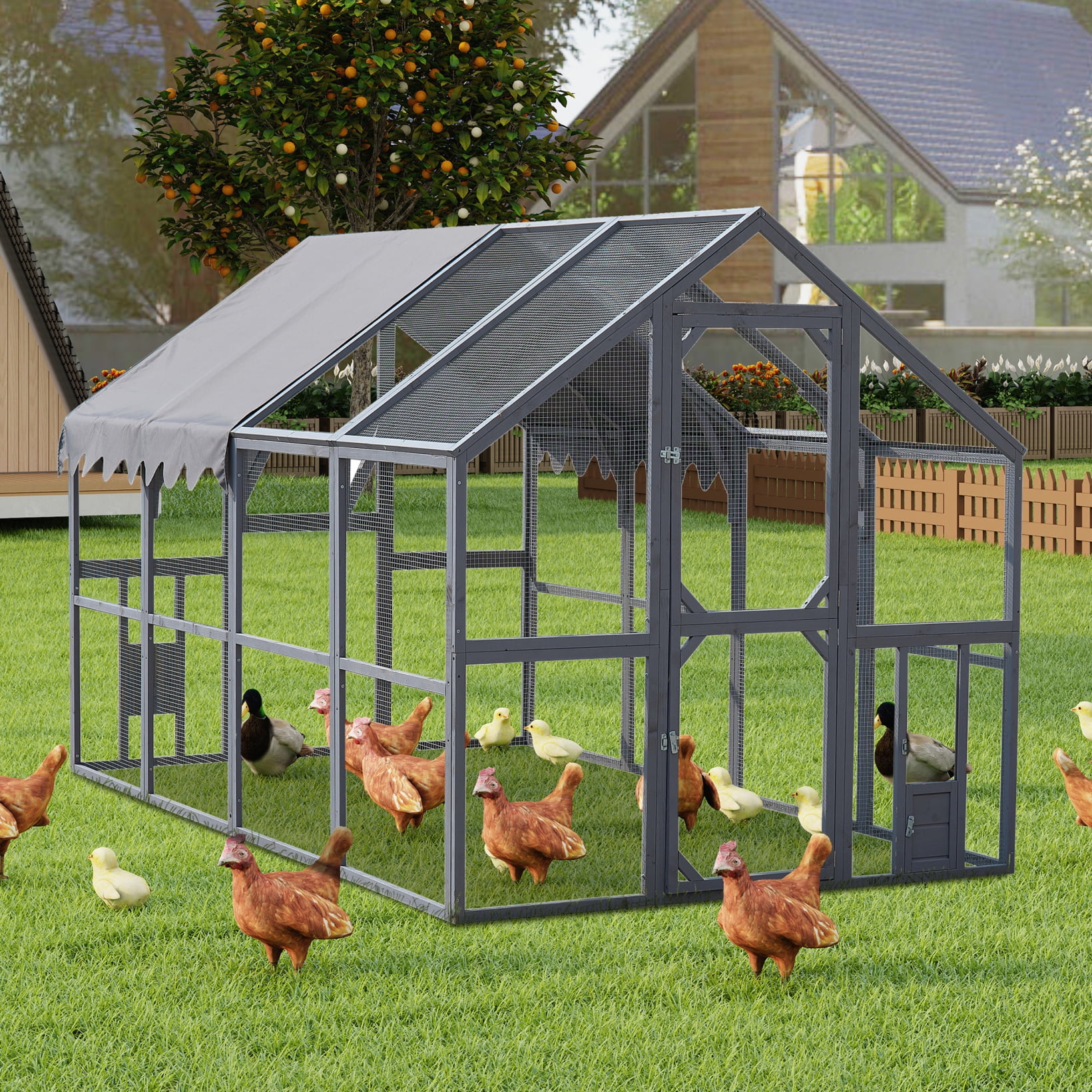 Large Walk-In Chicken Coop with Dual Entry Doors & Removable Waterproof ...