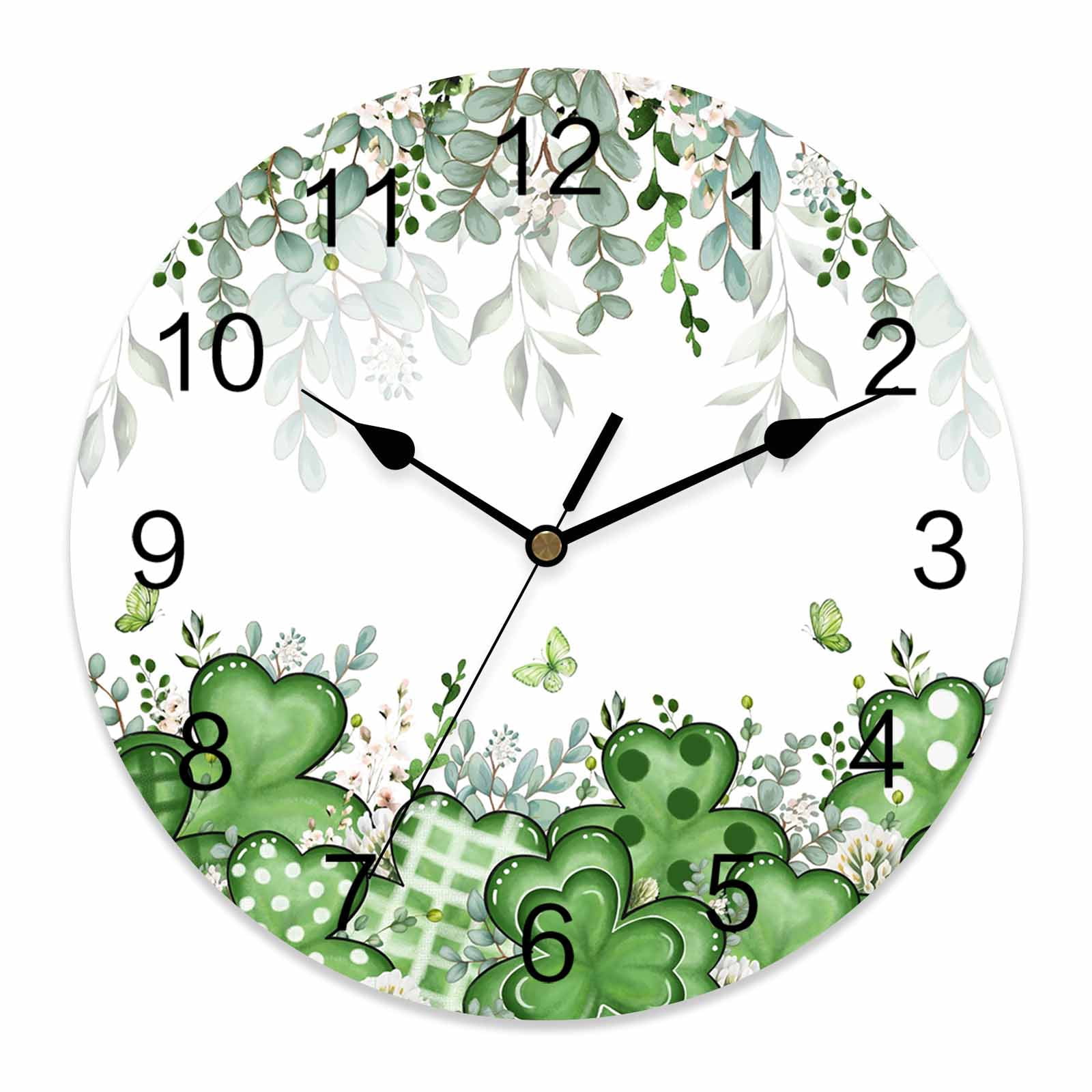Large Wall Clock 14 Inch Shamrocks St. Patrick's Day Round Silent ...