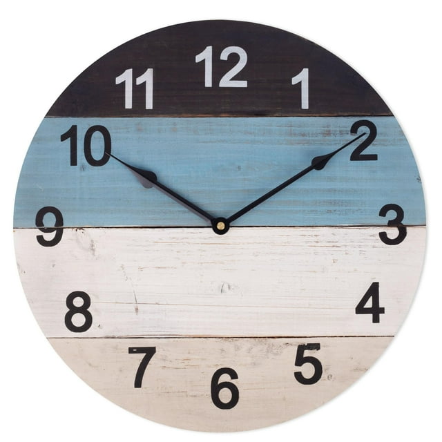 Large 24 Inch Wooden Wall Clock-Silent, Battery Operated, Coastal Beach ...
