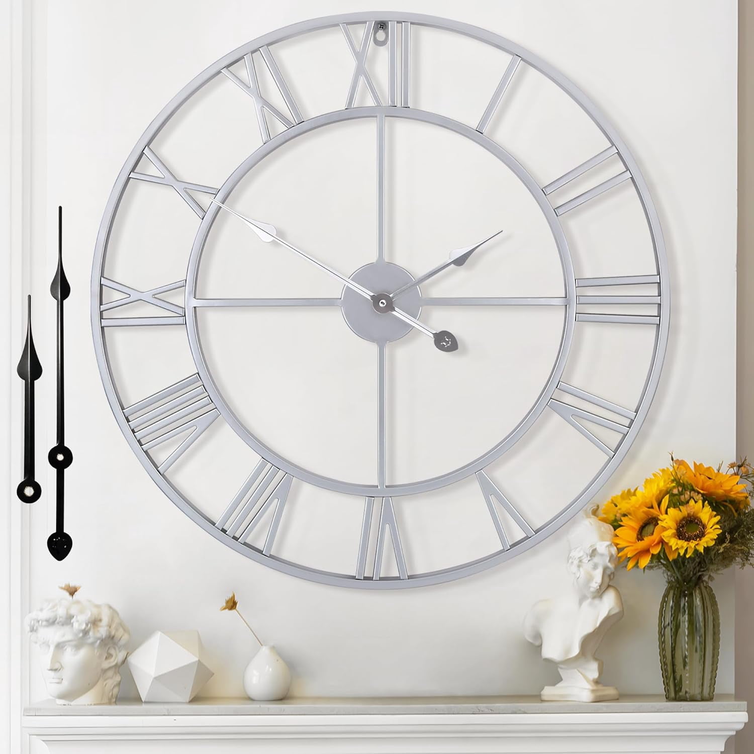Large Wall Clock - 40cm/ 16 Inches Silent Non-Ticking Metal Wall Clock ...
