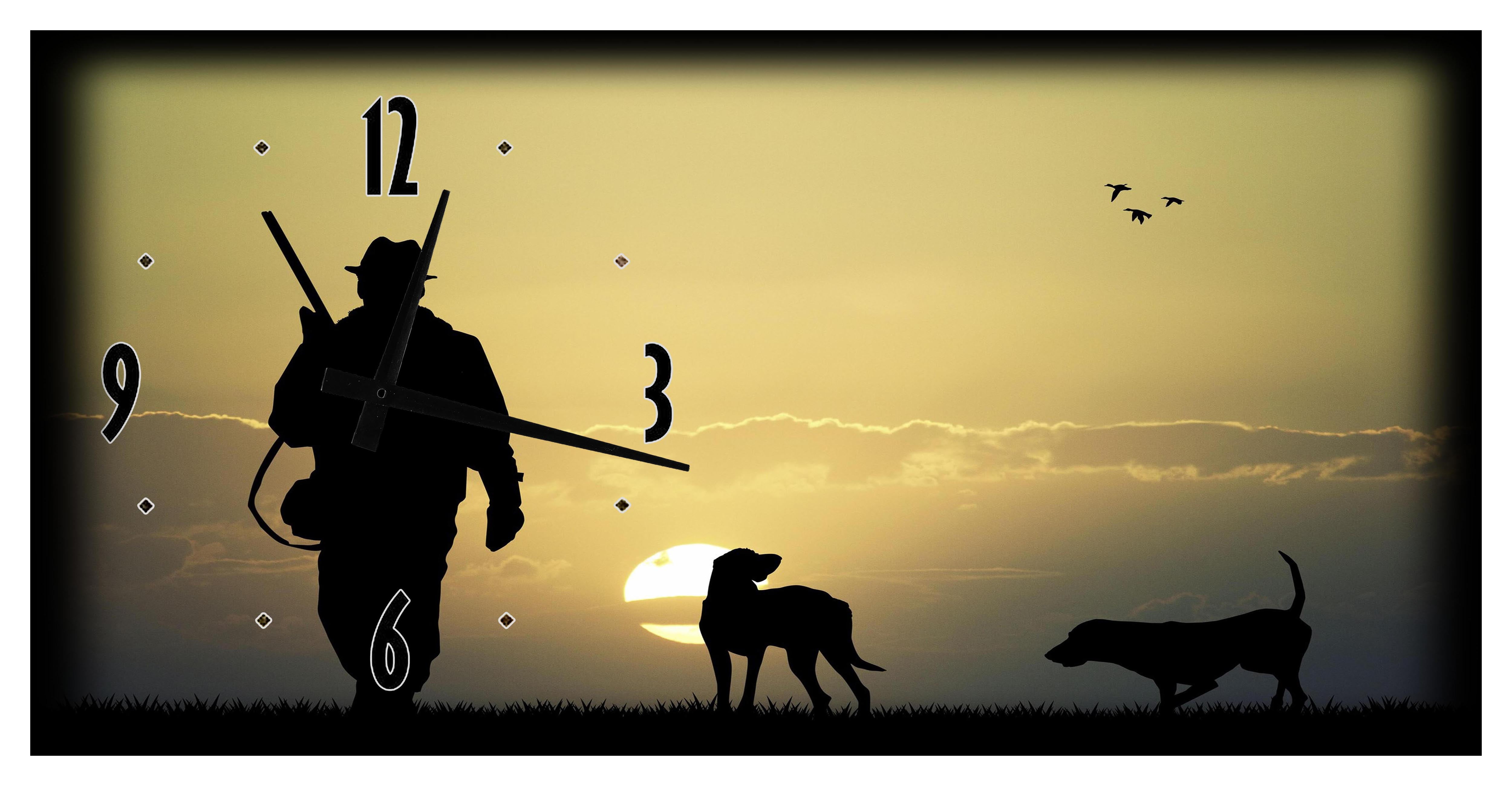Large Wall Clock Hunting Shotgun Dog Ducks Man Cave Garage 12 x 24 Inch ...
