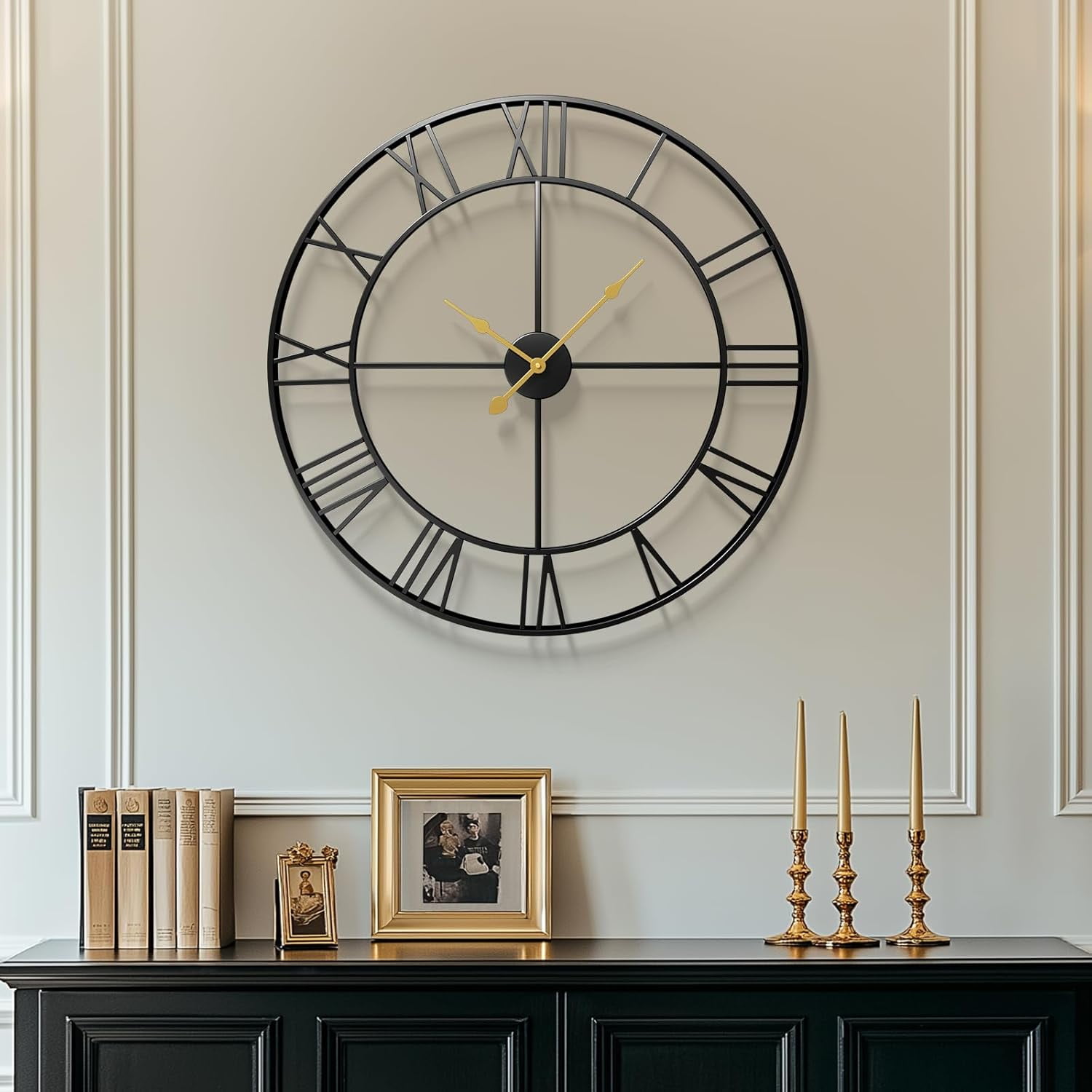 Large Wall Clock for Living Room Mantel, Completely Silent Non Ticking ...