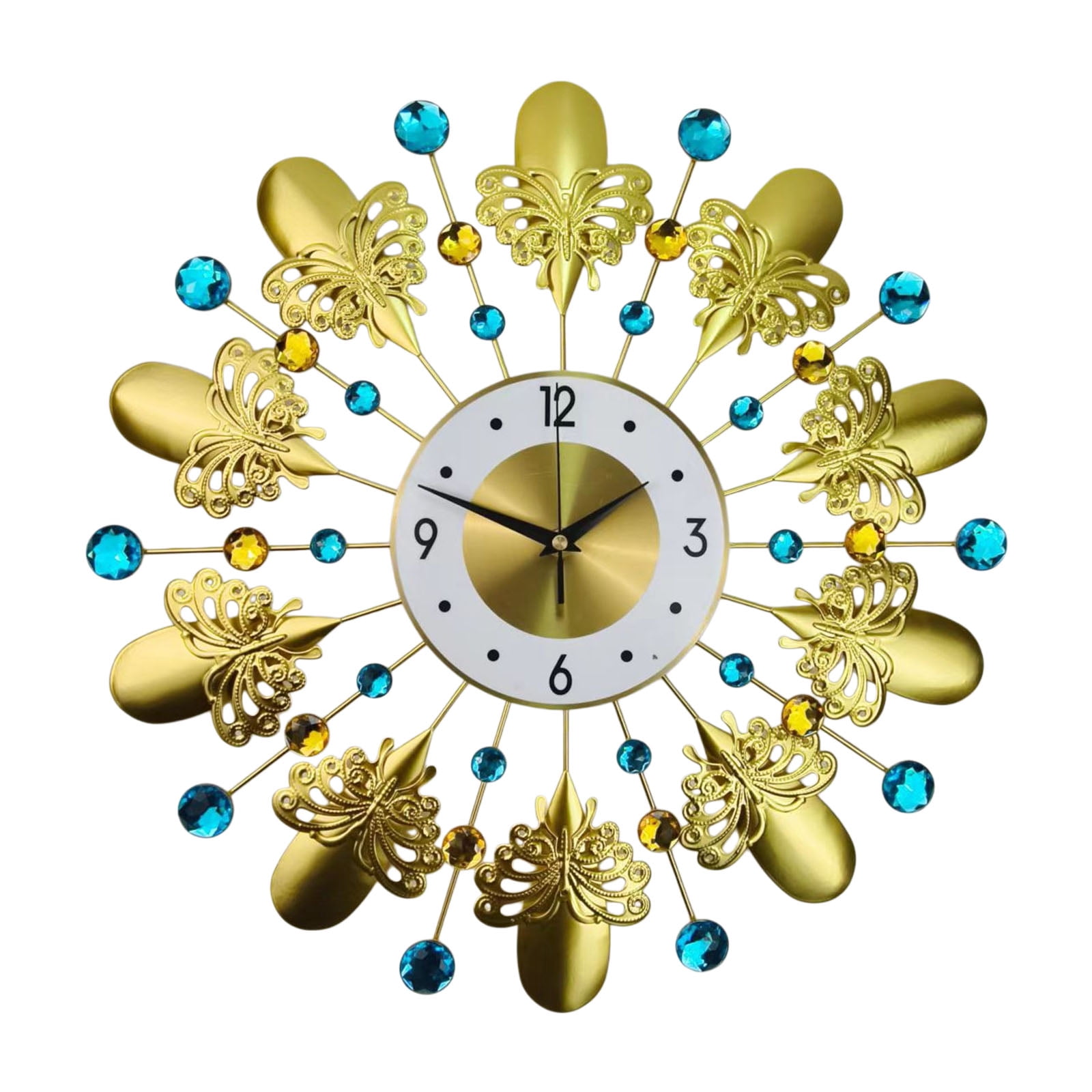 Large Wall Clock Metal None-Ticking Silents Clock Crystal Leaves ...