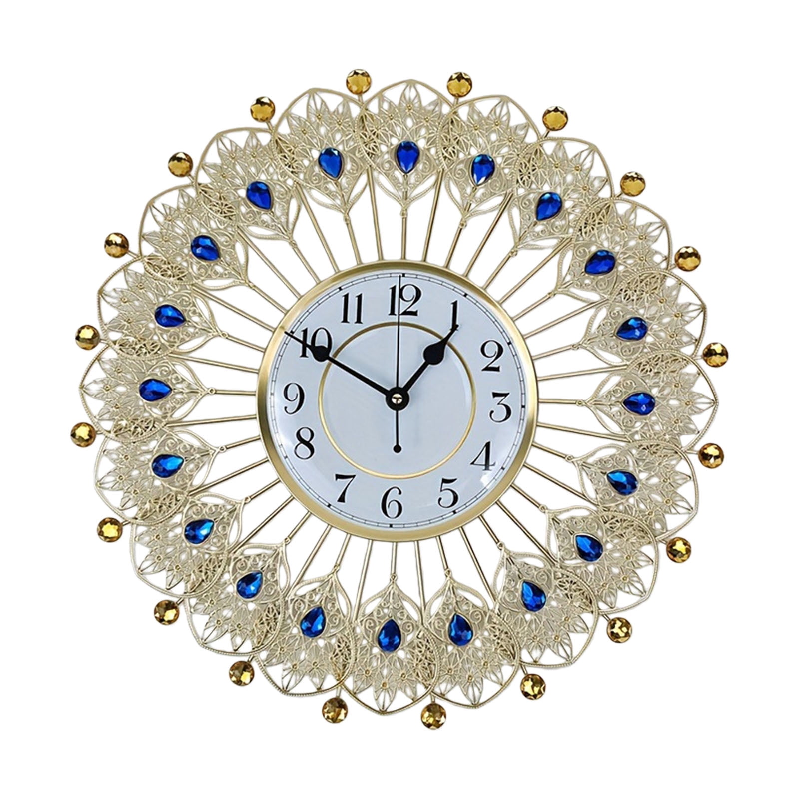 Large Wall Clock Metal None-Ticking Silents Clock Crystal Peacocks ...